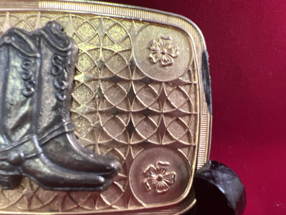 Vintage Gold Mixed Metal Cowboy Boots with Spurs Belt Buckle w/ Flowers ...
