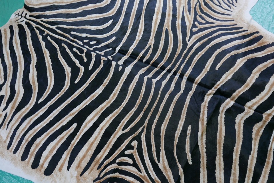 Zebra Rug Printed Cowhide Rug Size: 7' X 6' Genuine Zebra Print Cow ...