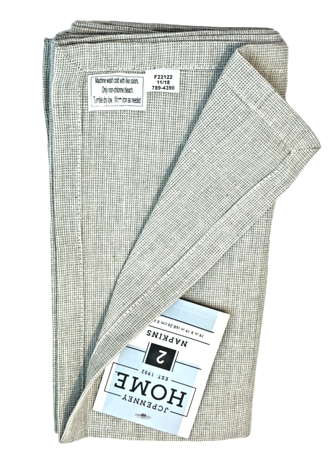 J. C. Penney Home Napkin Pair (2) Light Gray 19" x 19" 100% Cotton ...