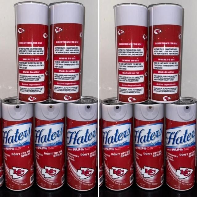 NEW! KC CHIEFS HATERS BE GONE SPRAY 20 OZ STAINLESS STEEL TUMBLER CUP ...