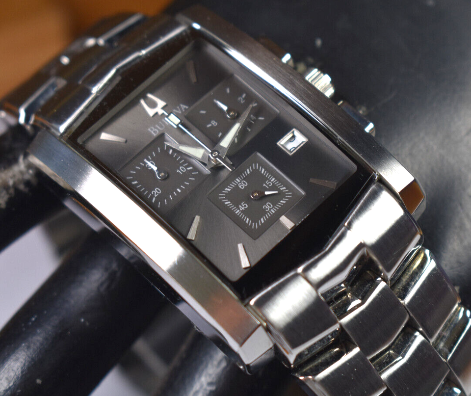 BULOVA 96G09 Men's Swiss Movement Chronograph WATCH Gray Dial SQUARE ...