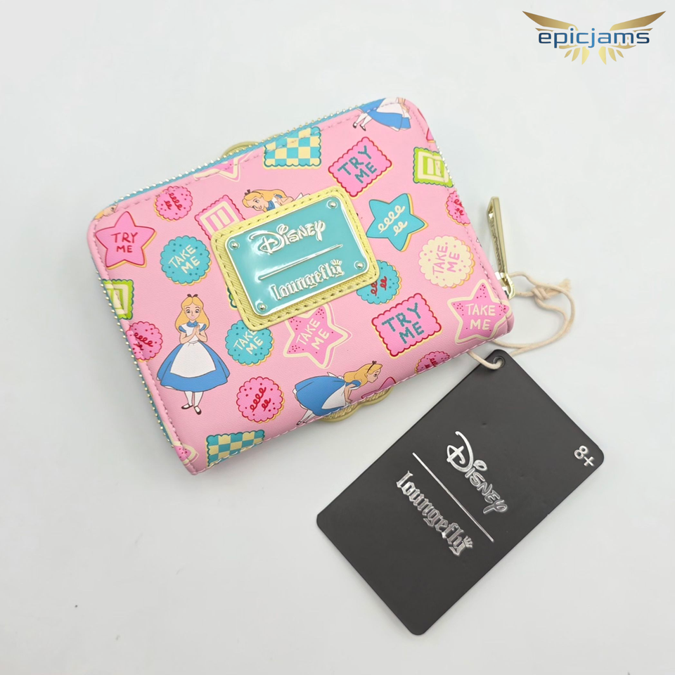 Loungefly Disney Alice In Wonderland Take Me Cookies Pink Blue Zip