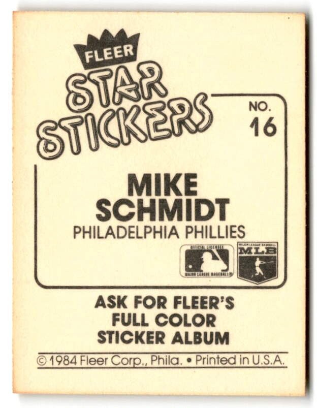 1984 Fleer Star Stickers #16 Mike Schmidt | eBay