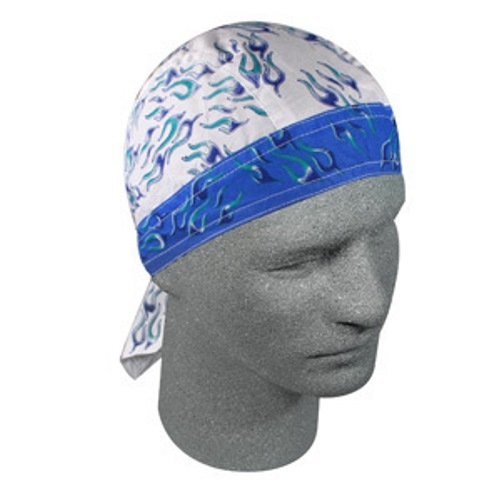 White Blue Flames Durag Doo Rag Headwrap Biker Skull Cap Flydanna Free ...