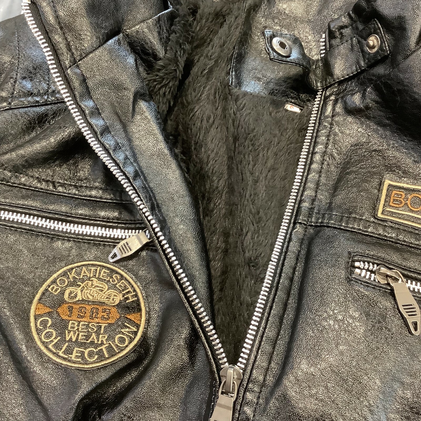 BO Katie Seth Mens Leather Full Zip Pocket Buckle Black Bomber Jacket ...