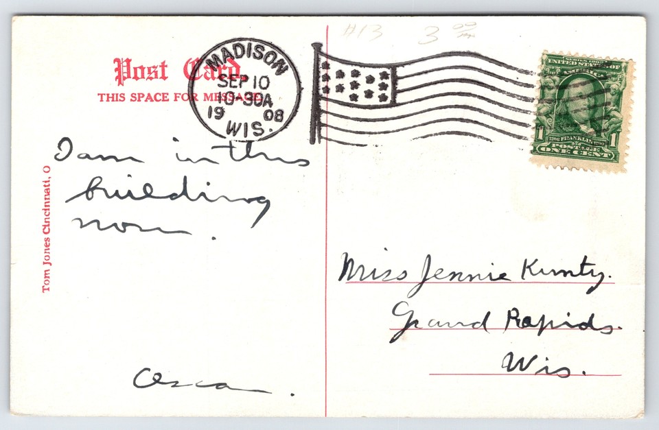 Madison Wisconsin~US Post Office & Main Street~Shopping Area~1908 ...