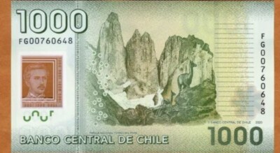 2020 series 1000 (1,000) Pesos Polymer Banknote UNC Chile. 1k CLP ...