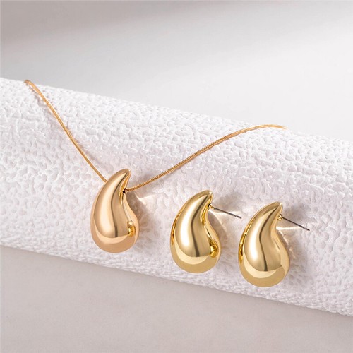 3Pcs Water Drop Shape Jewelry Set Teardrop Pendant Chain Necklace ...