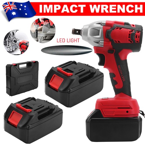Impact Wrench Driver Cordless Brushless 1/2" Drive Rattle Gun 2 Battery ...