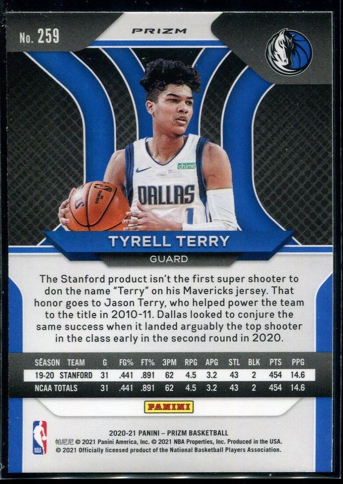 2020-21 Panini Prizm Tyrell Terry #259 Red White Blue Dallas Mavericks ...