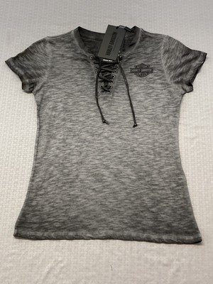 NEW HARLEY DAVIDSON 96224-23VW Women's Throttle Lace-up Knit Tee Black ...