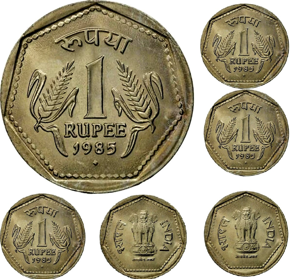 Lot 5 PCS 1984 - 89 India 1 Rupee Rare Old Original Vintage UNC Coins ...