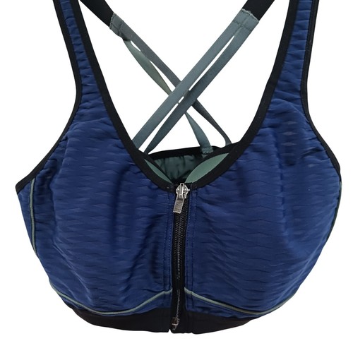 Victoria Sport Knockout Blue Polyester Zip Front Close Underwire Bra ...