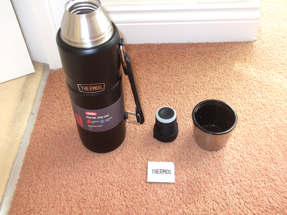 Thermos flask large matt black 1.2 litre keeps hot 24 hours cold 24 ...