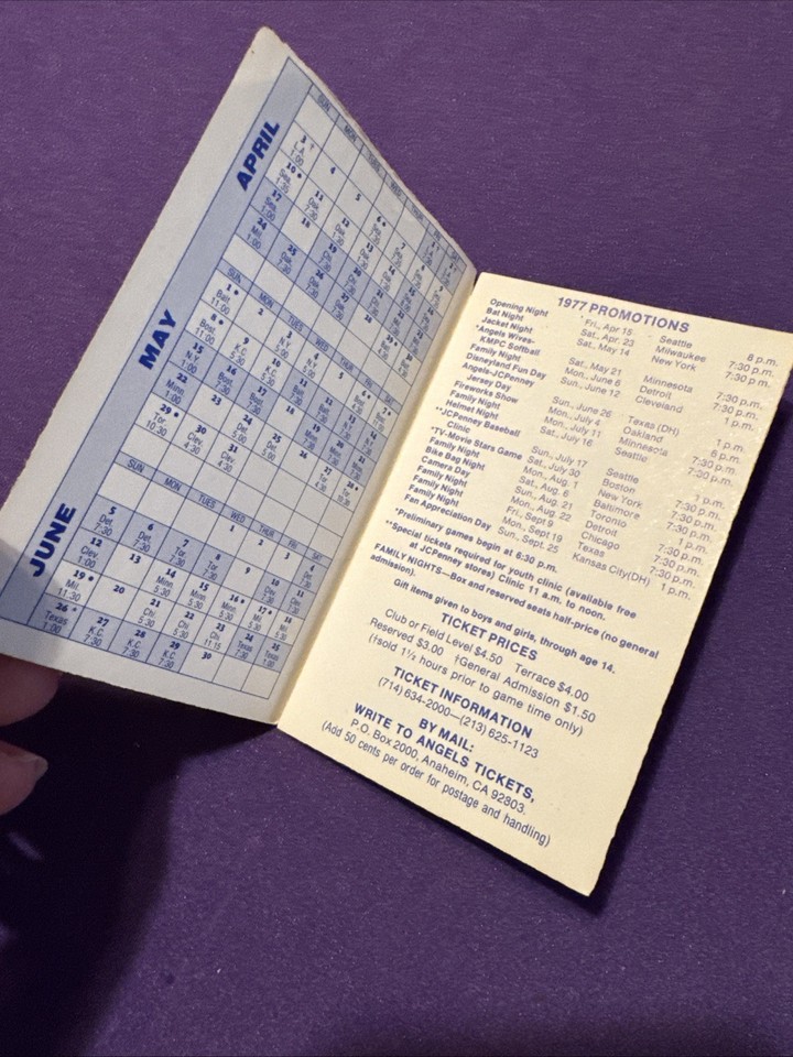 1977 California Angels MLB Baseball Schedule KMPC 710 RADIO | eBay