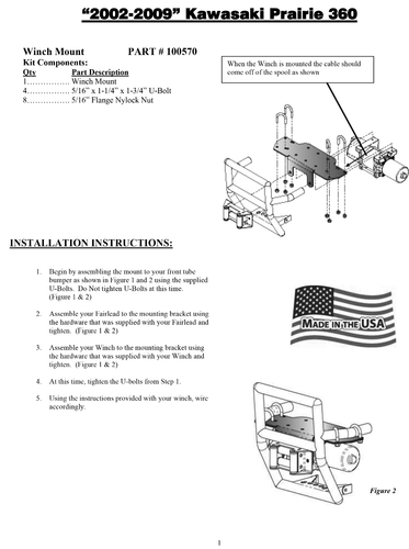 KFI WINCH MOUNT 100570 “2002-2013” Kawasaki Prairie 360 | eBay