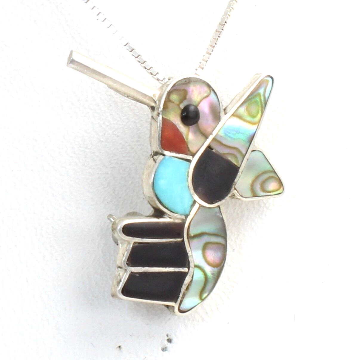 ZUNI Hummingbird Native American Silver Brooch Pendant Necklace Pin 18 ...