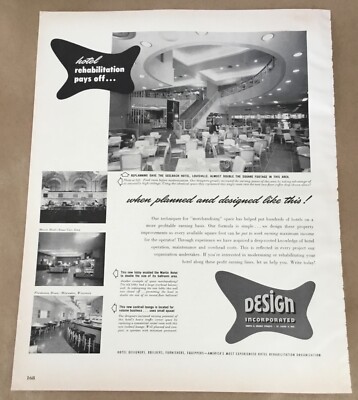 Design Inc. 1949 vintage print ad 40s art Seelbach Hotel Louisville ...