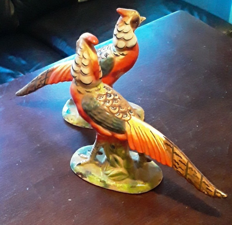 Pair Porcelain Pheasant Figurines 9 x 12", Vintage Birds Male/Female ...