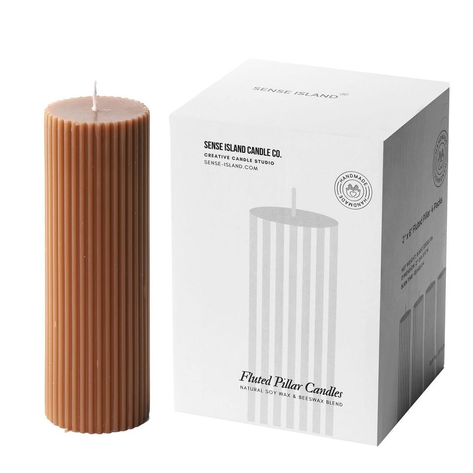 Ribbed Pillar Candles 2x6'' Inches Tall Brown Fluted Column Modern Home ...
