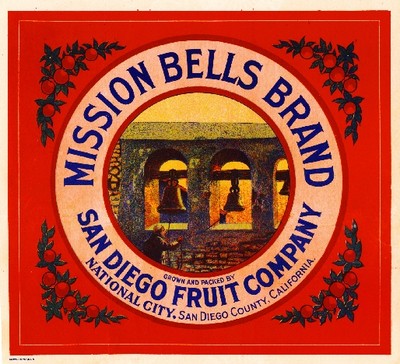 National City San Diego Mission Bells Orange Citrus Fruit Crate Label ...