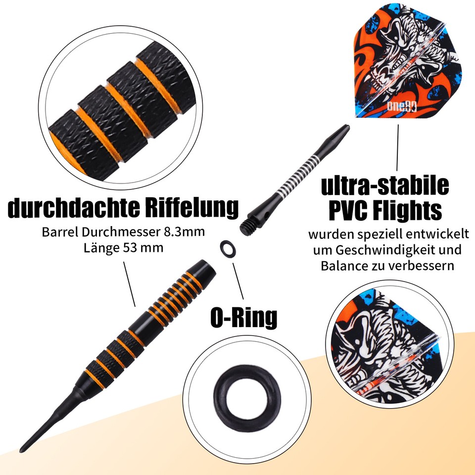 PROFESSIONAL DARTS SOFT TIPS DARTS SET 24 FLIGHTS 100 FREE TIPS SOFT ...