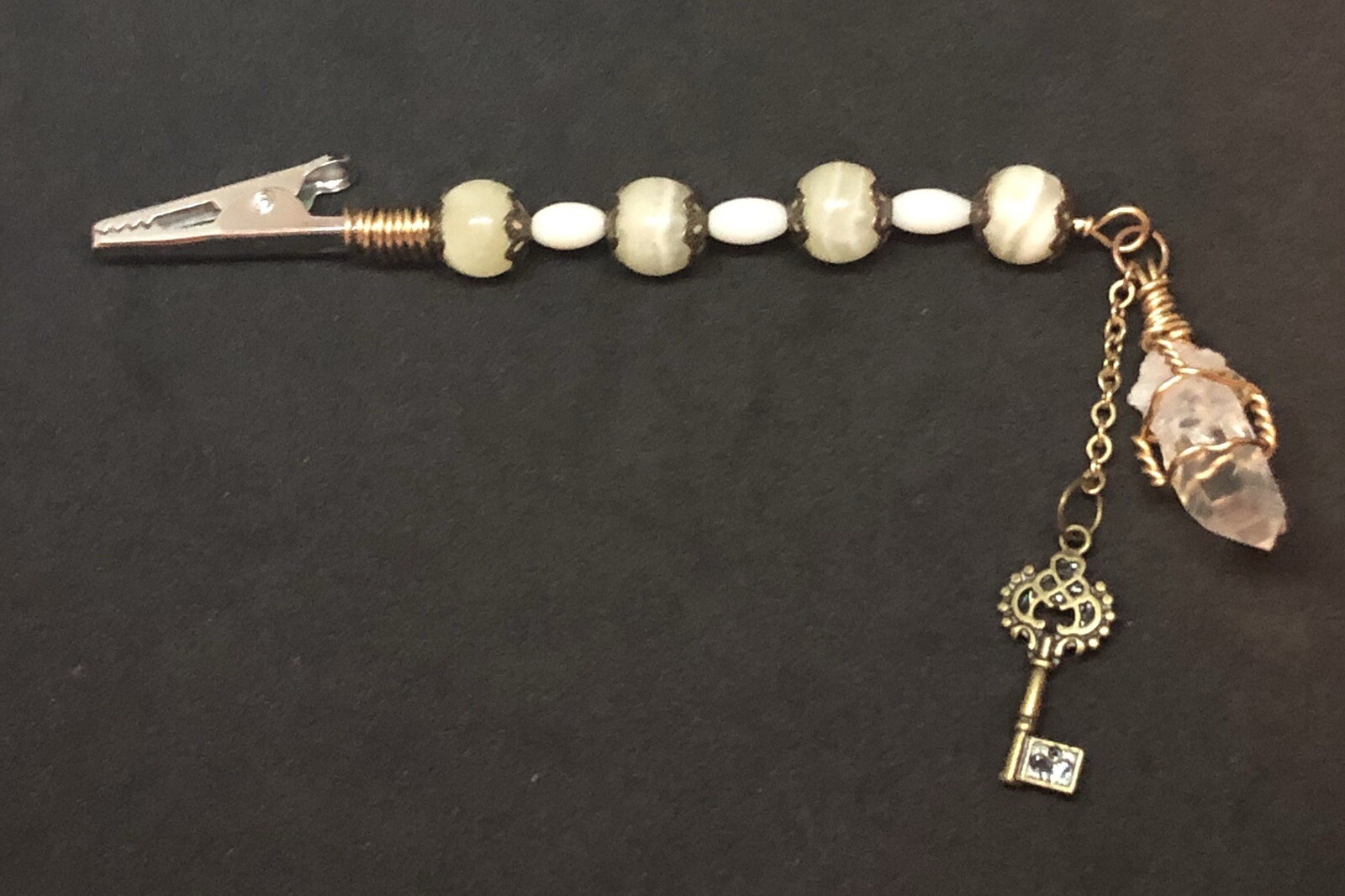 Aragonite & Bone Roach Clip, Quartz Crystal, Key Charm, Beaded Roach ...