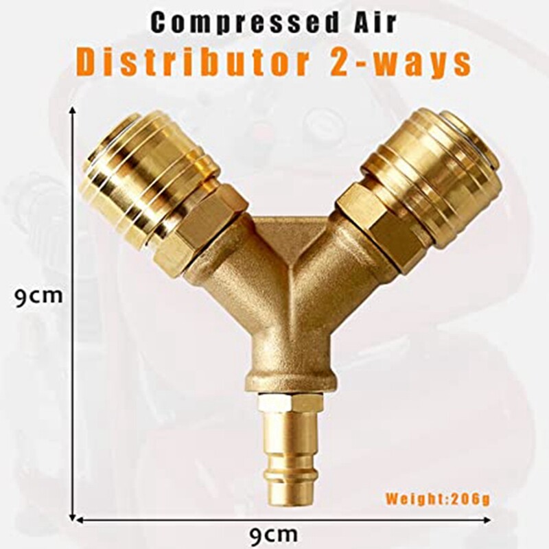 Brass Compressed Air Distributor 2 Way with Couplings Air Hose ...