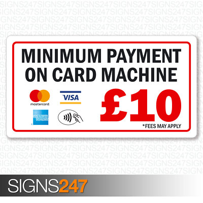 Minimum Payment £10 Sticker Mastercard AMEX Visa Contactless Printed ...