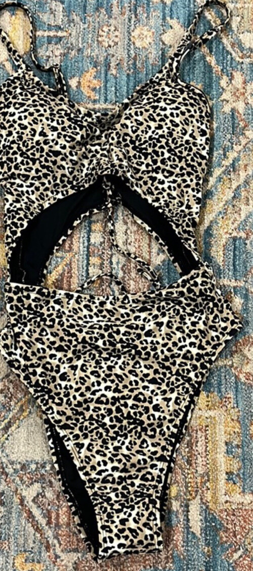 Relleciga Womens Large One Piece Lace Up Cut Out Leopard Animal Print ...