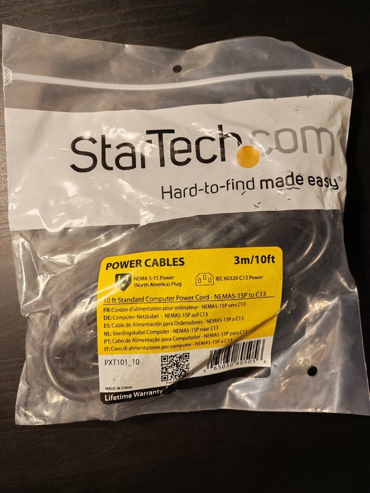 StarTech.com 10ft (3m) Computer Power Cord, NEMA 5-15P to C13, 10A 125V, 18AW... | eBay