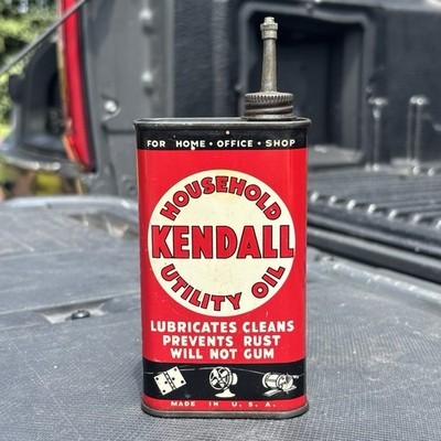 Vintage KENDALL HOUSEHOLD UTILITY OIL Lead Top handy oiler can - empty ...