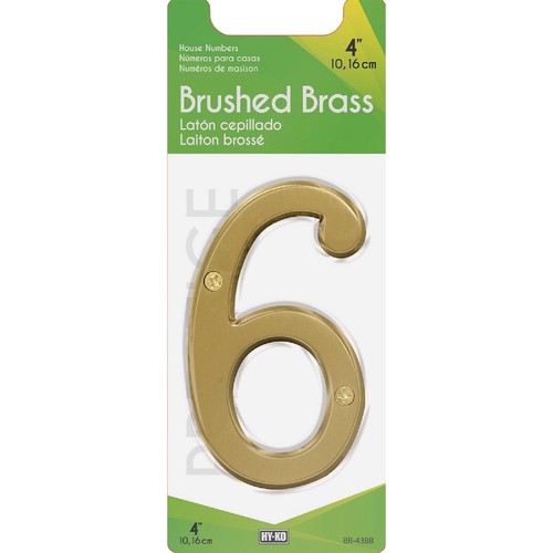 Hy-Ko 4 In. Brushed Brass Number 6 BR-43BB/6 Midwest Fastener Corp Hy ...