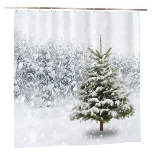 Christmas Snow Tree Shower Curtains, Natural Winter Forest Snowflake ...
