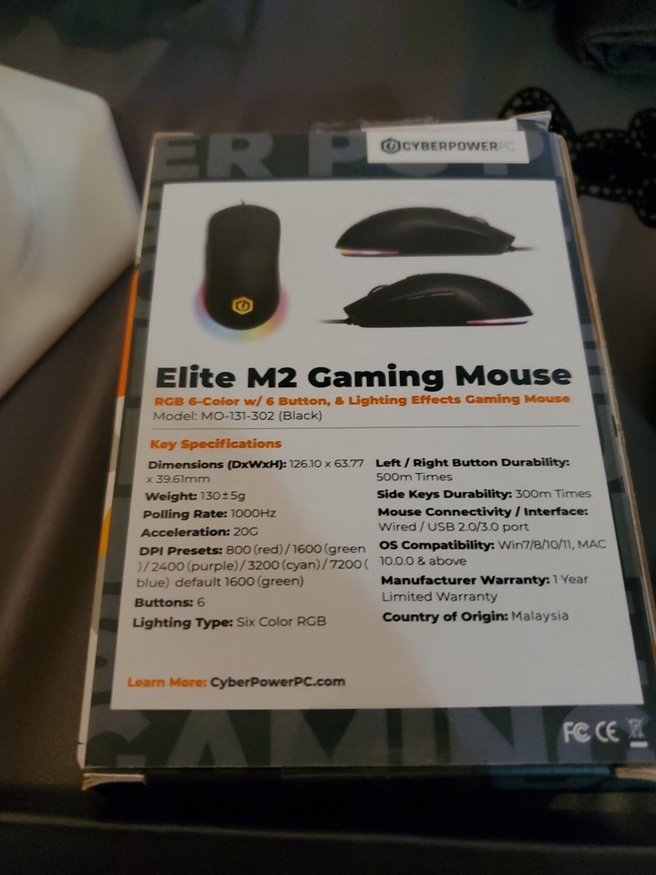 CyberPower PC Elite M2 Gaming Mouse MO-131-302 RGB 6 Color Button ...