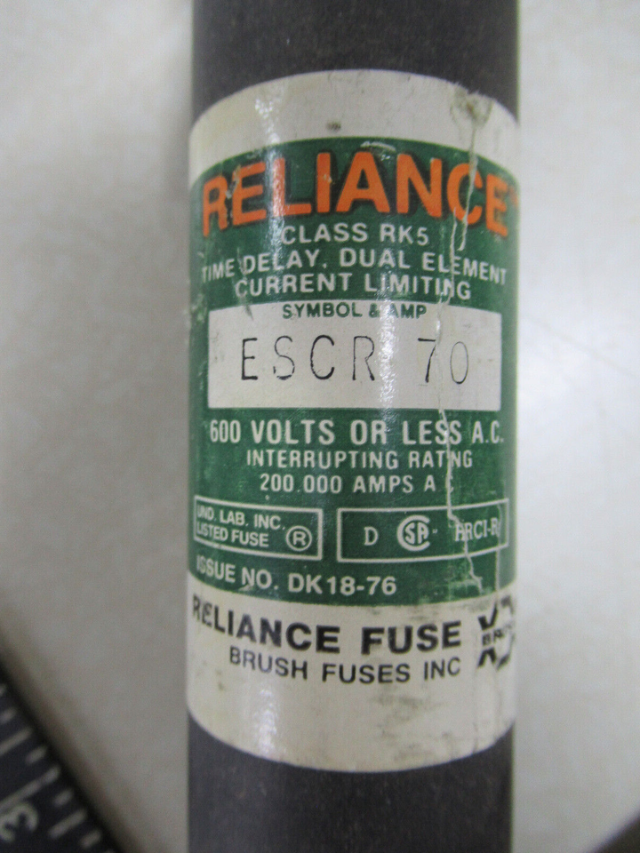 Lot of 2 - Reliance Fuses ESCR 70 600V 70 Amp - Duel Element Time Delay ...