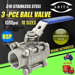 3-PCE Ball Valve ARITA 316 Stainless Steel 1000psi BSP & NPT 11 Sizes ...