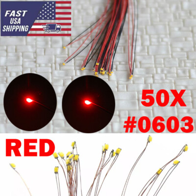 50PCS Pre Wired Red #0603 SMD LEDs Lighting Kits Pre-soldered Micro ...