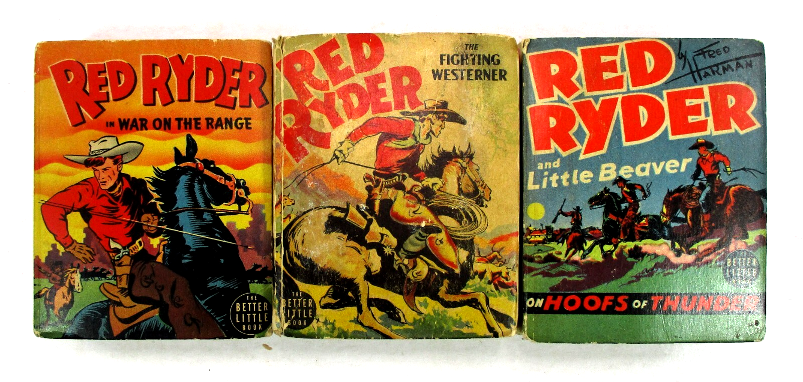 Lot of 3 "Red Ryder" Fred Harman 1939-45 Hardcover "Better Little Book ...