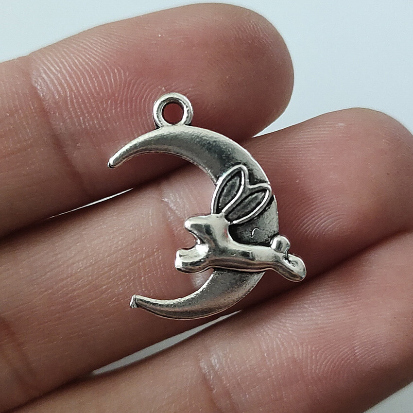 8/20/50pc Rabbit Moon Antique Silver Charms Pendants for Jewelry Making ...