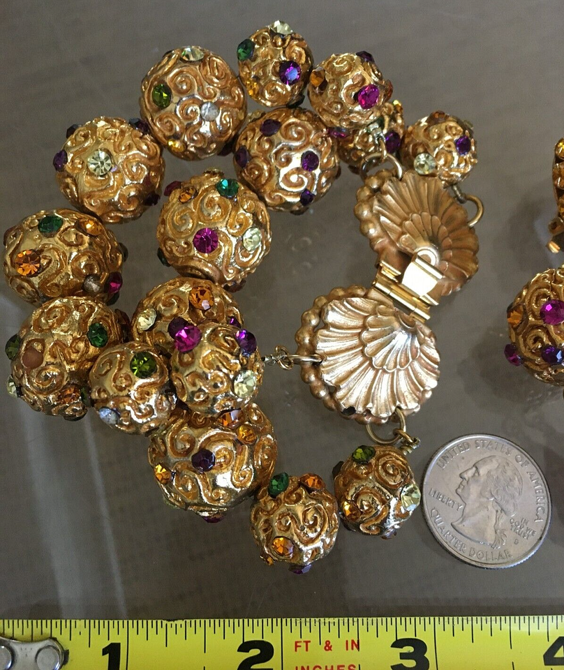 DOMINIQUE AURIENTIS PARIS NAKSHI BALL GEM GRIPOIX GLASS SHELL BRACELET ...