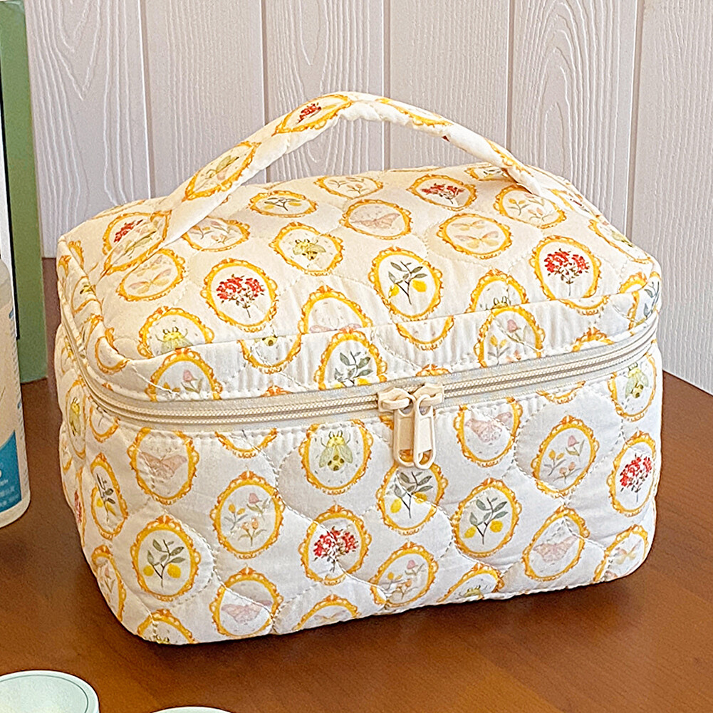 Women Quilted Makeup Bag Toiletry Zipper Storage Pouch Skincare Pouch