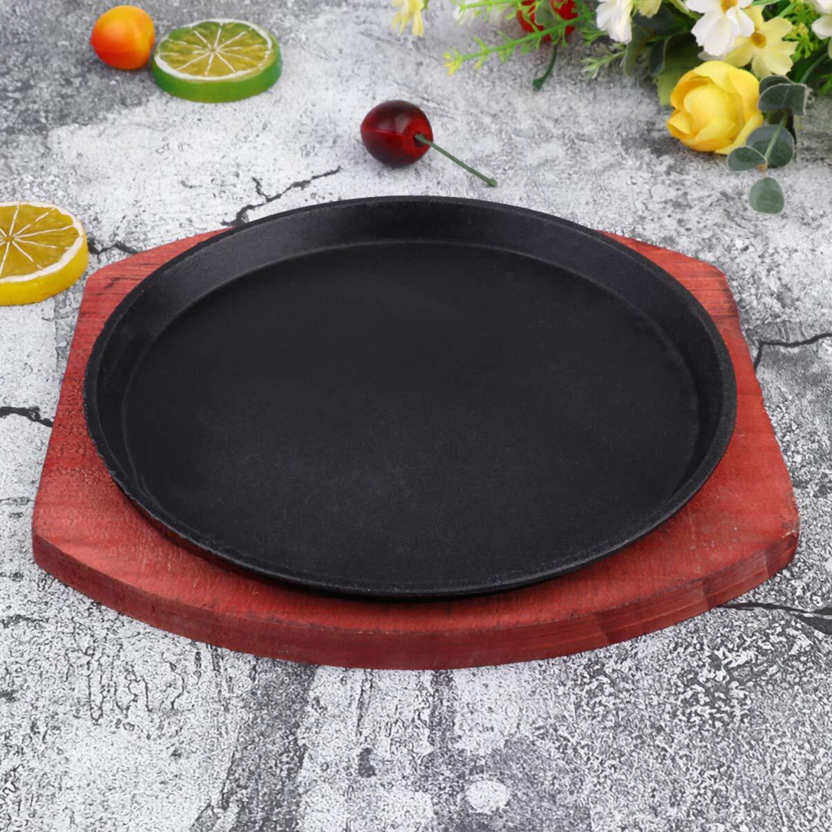 Sizzling Plate With Wooden Base Sizzling Steak Plate Cast Iron Griddle ...