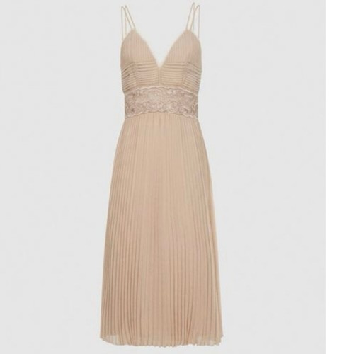 Reiss Emma pleat and lace nude color midi dress size 2 | eBay
