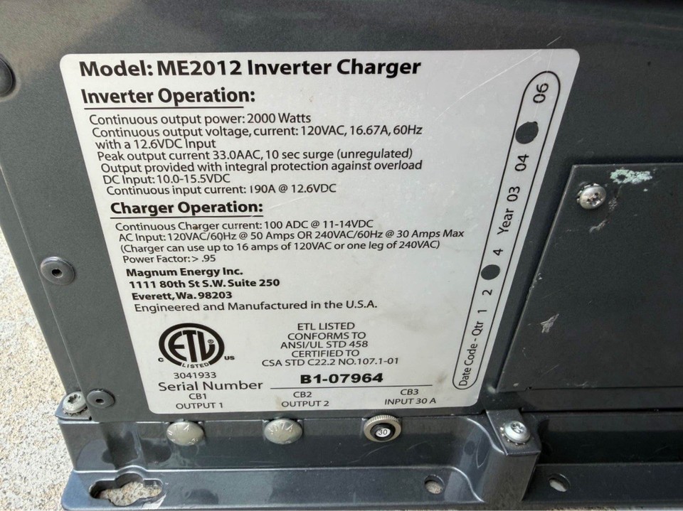 MAGNUM ENERGY ME2012 Inverter Charger 2000 Watts 12 Volts 100 Amps | eBay