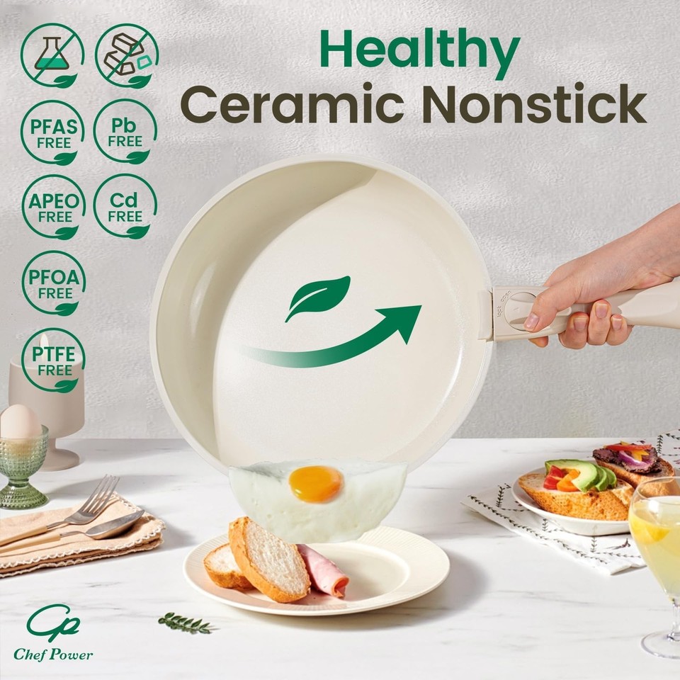 Ceramic Cookware Set Non Toxic with Detachable Handles, Healthy ...