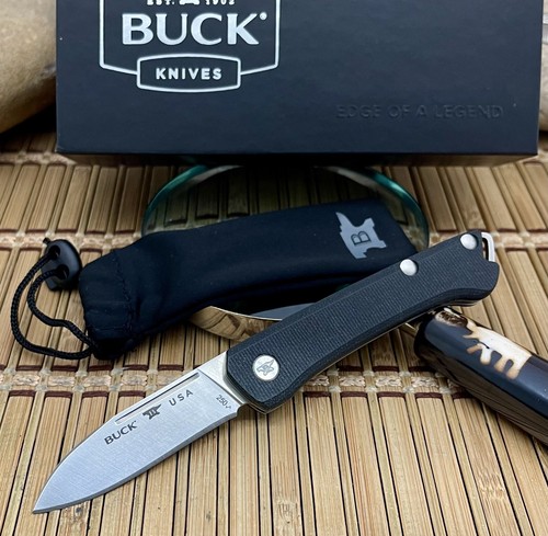Buck 250 USA Saunter Slipjoint 154-CM Satin Black Micarta Folding Knife ...