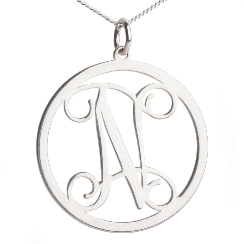 Monogram Initial Circle Necklace Pendant Sterling Silver A-Z Woman ...