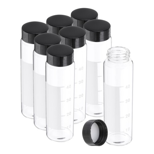 8pcs 50ml Small Clear Glass Vials with Black Cap Glass Graduated with ...