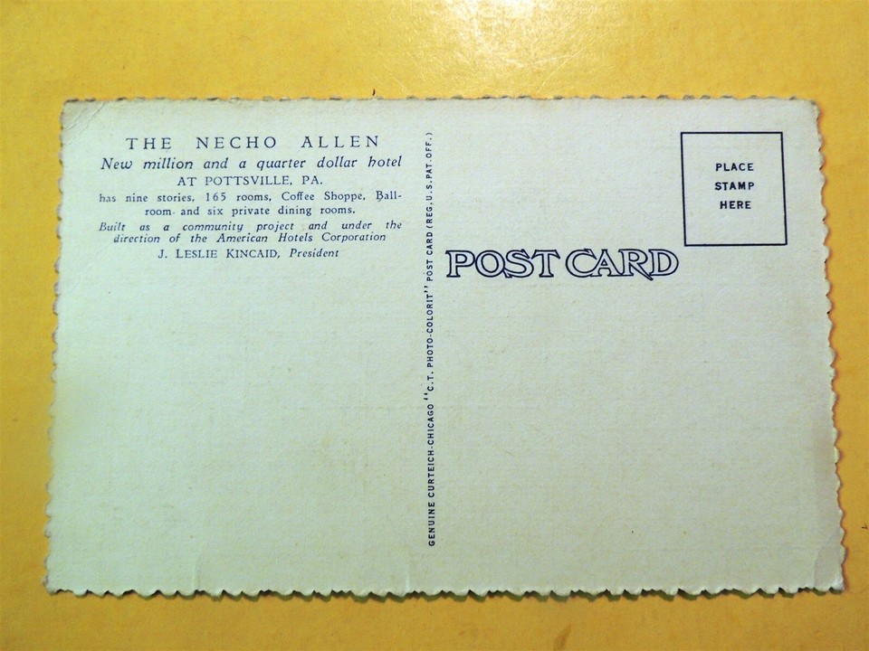 Necho Allen Hotel Pottsville Pennsylvania vintage linen postcard | eBay